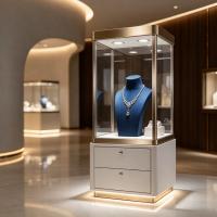 China Jewelry Display Table with Built-in Dimmable LED Lighting Low Counter Height and Velvet Lined Drawer for sale
