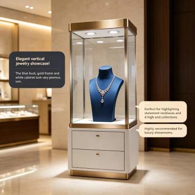 China Jewelry Display Table with Built-in Dimmable LED Lighting Low Counter Height and Velvet Lined Drawer for sale