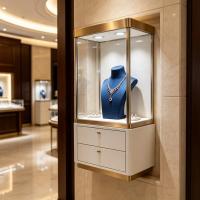 China Jewelry Display Table with Built-in Dimmable LED Lighting Low Counter Height and Velvet Lined Drawer for sale