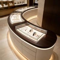 China Solid Wood and Glass Island Display Cabinet with 360° Panoramic View, High CRI LED Lighting, and Laminated Finish for sale