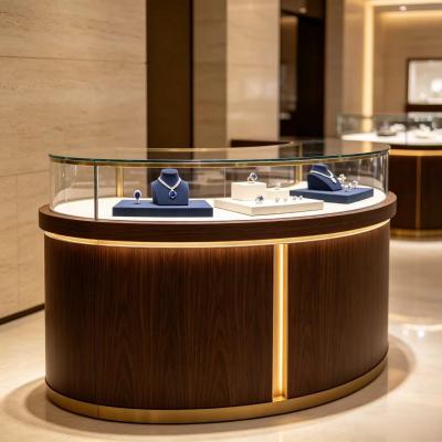 China Modern Jewelry Display Table with Tempered Glass, Built-in Dimmable LED Lighting and Velvet Lined Drawers for sale