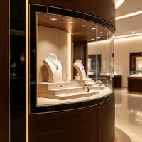China Modern Jewelry Display Table with Tempered Glass, Built-in Dimmable LED Lighting and Velvet Lined Drawers for sale