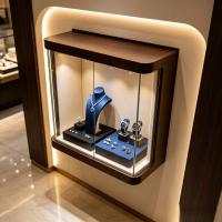China Velvet Lined Jewelry Display Table with Built-in Dimmable LED Lighting and Rust-proof Gold Metal Frame for sale