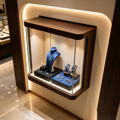 China Velvet Lined Jewelry Display Table with Built-in Dimmable LED Lighting and Rust-proof Gold Metal Frame for sale