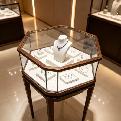 China Luxury Island Display Cabinet with High CRI LED Soft-Close Mechanism and Ultra-Clear Tempered Glass for Showrooms for sale
