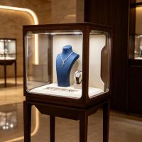 China Luxury Island Display Cabinet with High CRI LED Soft-Close Mechanism and Ultra-Clear Tempered Glass for Showrooms for sale
