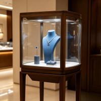 China Luxury Island Display Cabinet with High CRI LED Soft-Close Mechanism and Ultra-Clear Tempered Glass for Showrooms for sale