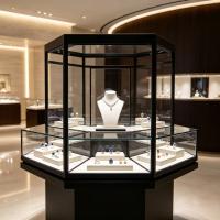 China Rust-proof Gold Metal Frame Jewelry Display Table with Built-in LED Strip Lighting and 4 Spacious Drawers for sale