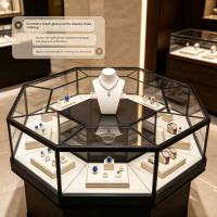 China Rust-proof Gold Metal Frame Jewelry Display Table with Built-in LED Strip Lighting and 4 Spacious Drawers for sale
