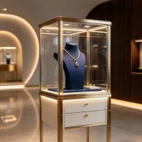 China Freestanding Island Display Cabinet with High CRI LED, Soft-Close Mechanism, and Luxury Blue Velvet Lining for sale