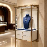China Freestanding Island Display Cabinet with High CRI LED, Soft-Close Mechanism, and Luxury Blue Velvet Lining for sale