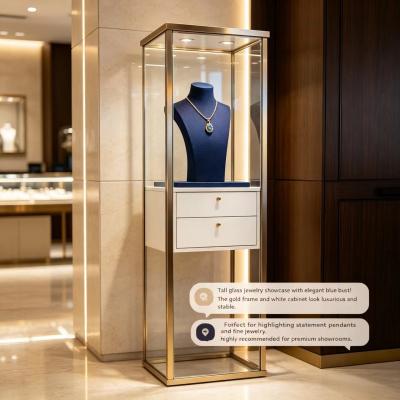 China Freestanding Island Display Cabinet with High CRI LED, Soft-Close Mechanism, and Luxury Blue Velvet Lining for sale