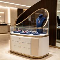 China Freestanding Island Display Cabinet with High CRI LED, Soft-Close Mechanism, and Luxury Blue Velvet Lining for sale
