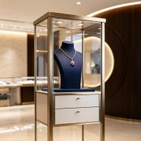 China Freestanding Island Display Cabinet with High CRI LED, Soft-Close Mechanism, and Luxury Blue Velvet Lining for sale