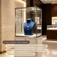 China Jewelry Display Table with Velvet Lined Drawers, Built-in Dimmable LED Lighting, and Rust-proof Gold Metal Frame for sale