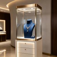China Jewelry Display Table with Velvet Lined Drawers, Built-in Dimmable LED Lighting, and Rust-proof Gold Metal Frame for sale