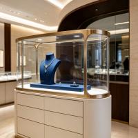 China Jewelry Display Table with Velvet Lined Drawers, Built-in Dimmable LED Lighting, and Rust-proof Gold Metal Frame for sale