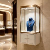 China Jewelry Display Table with Velvet Lined Drawers, Built-in Dimmable LED Lighting, and Rust-proof Gold Metal Frame for sale