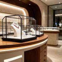 China Laminated Finish Island Display Cabinet with High CRI LED Lighting and 360° Panoramic View for sale