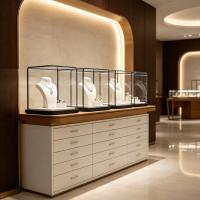 China Laminated Finish Island Display Cabinet with High CRI LED Lighting and 360° Panoramic View for sale