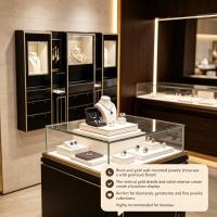 China Tempered Glass Jewelry Display Table with Built-in LED Strip Lighting and Velvet Lined Drawers for sale