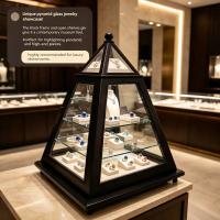 China Modern Jewelry Display Table with Built-in LED Strip Lighting, Lockable Storage, and Velvet Lined Drawers for sale