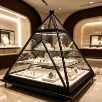 China Modern Jewelry Display Table with Built-in LED Strip Lighting, Lockable Storage, and Velvet Lined Drawers for sale