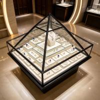 China Modern Jewelry Display Table with Built-in LED Strip Lighting, Lockable Storage, and Velvet Lined Drawers for sale