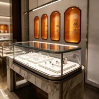 China Customized Shelf Dimensions Luxury Velvet Display Trays and Minimalist Display Shelves for Jewelry Shop Design for sale