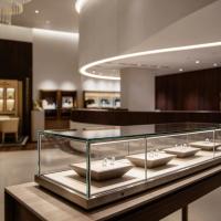 China Customized Shelf Dimensions Jewelry Shop Design with LED Spot Lights and Luxury Velvet Display Trays for sale
