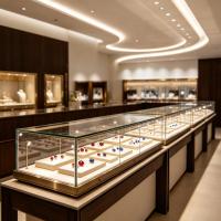 China Customized Shelf Dimensions Jewelry Shop Design with LED Spot Lights and Luxury Velvet Display Trays for sale