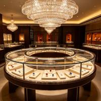 China 18K Gold-plated Metal Jewelry Display Props with Rose Gold Trim and Ultra-clear Scratch-resistant Acrylic Panels for sale