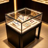 China High CRI LED Island Display Cabinet with Ventilated Back Panel and Luxury Blue Velvet Lining for Kitchen and Retail Displays for sale