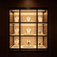 China High CRI LED Island Display Cabinet with Ventilated Back Panel and Luxury Blue Velvet Lining for Kitchen and Retail Displays for sale
