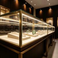 China Customized Jewelry Shop Design with Minimalist Display Shelves Featuring 7 Days Design Time and Pre-Installed Locks and Lights for sale