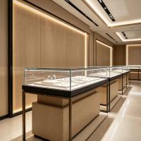 China Luxury Jewelry Display Setup with Calacatta Marble Top Customized Shelf Dimensions and LED Spot Lights for sale