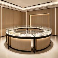 China Luxury Jewelry Display Setup with Calacatta Marble Top Customized Shelf Dimensions and LED Spot Lights for sale