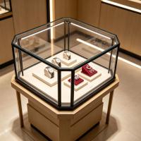 China Luxury Jewelry Display Setup with Calacatta Marble Top Customized Shelf Dimensions and LED Spot Lights for sale