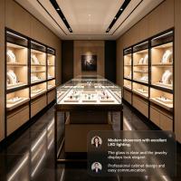 China Luxury Jewelry Display Setup with Calacatta Marble Top Customized Shelf Dimensions and LED Spot Lights for sale