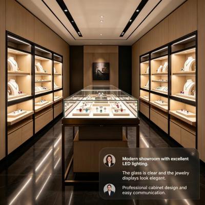 China Luxury Jewelry Display Setup with Calacatta Marble Top Customized Shelf Dimensions and LED Spot Lights for sale