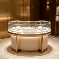 China Marble Tabletop Jewelry Counter with Hidden LED Strip Lighting and Anti-Theft Design for Secure Display for sale