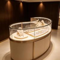 China Marble Tabletop Jewelry Counter with Hidden LED Strip Lighting and Anti-Theft Design for Secure Display for sale