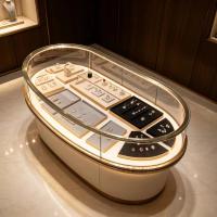 China Marble Tabletop Jewelry Counter with Hidden LED Strip Lighting and Anti-Theft Design for Secure Display for sale