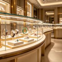 China Marble Tabletop Jewelry Counter with Hidden LED Strip Lighting and Anti-Theft Design for Secure Display for sale