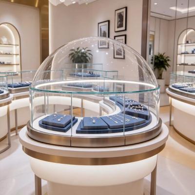 China Tempered Glass and Stainless Steel Jewelry Counter with Scratch-resistant Surface and Anti-theft Design for sale