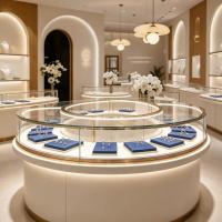 China Anti-theft Design Jewelry Display Counter with Marble Tabletop and Hidden LED Strip Lighting for Secure Showcasing for sale