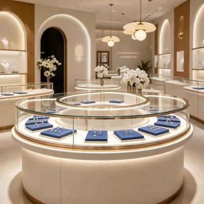 China Anti-theft Design Jewelry Display Counter with Marble Tabletop and Hidden LED Strip Lighting for Secure Showcasing for sale