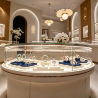 China Anti-theft Design Jewelry Display Counter with Marble Tabletop and Hidden LED Strip Lighting for Secure Showcasing for sale