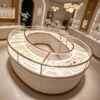 China Anti-theft Design Jewelry Display Counter with Marble Tabletop and Hidden LED Strip Lighting for Secure Showcasing for sale