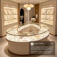 China Anti-theft Design Jewelry Display Counter with Marble Tabletop and Hidden LED Strip Lighting for Secure Showcasing for sale